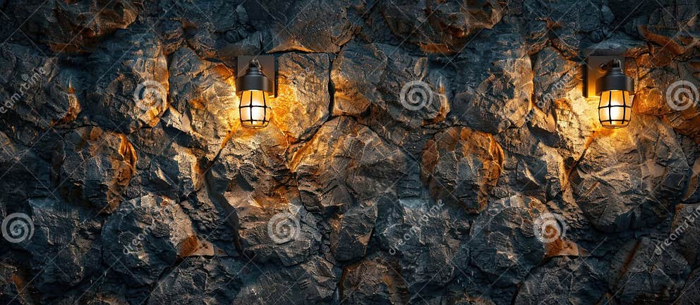 Illuminated Stone Wall stock image. Image of historic - 309953229