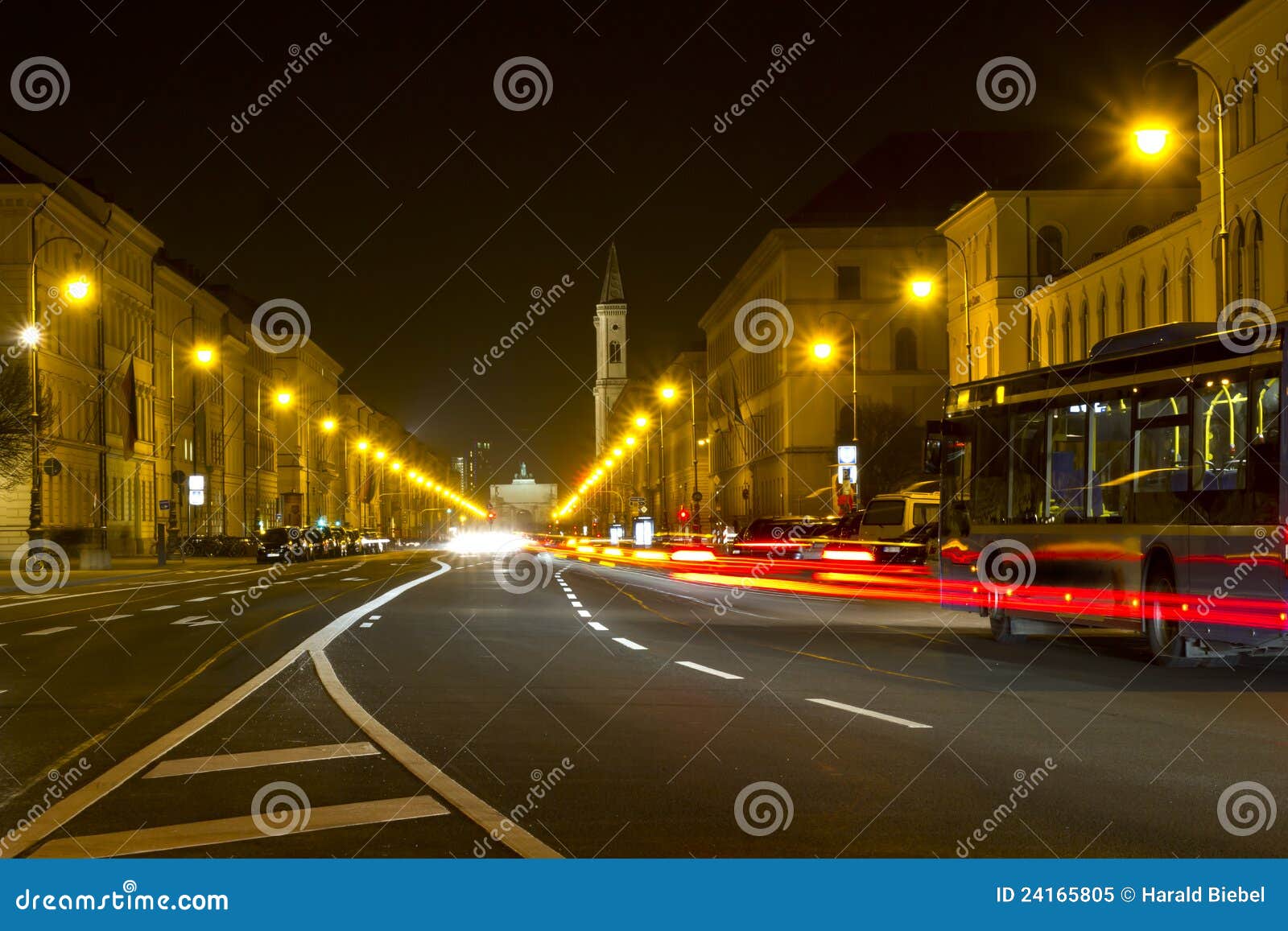 Illuminated Street in Munich, Germany Stock Image - Image of street ...