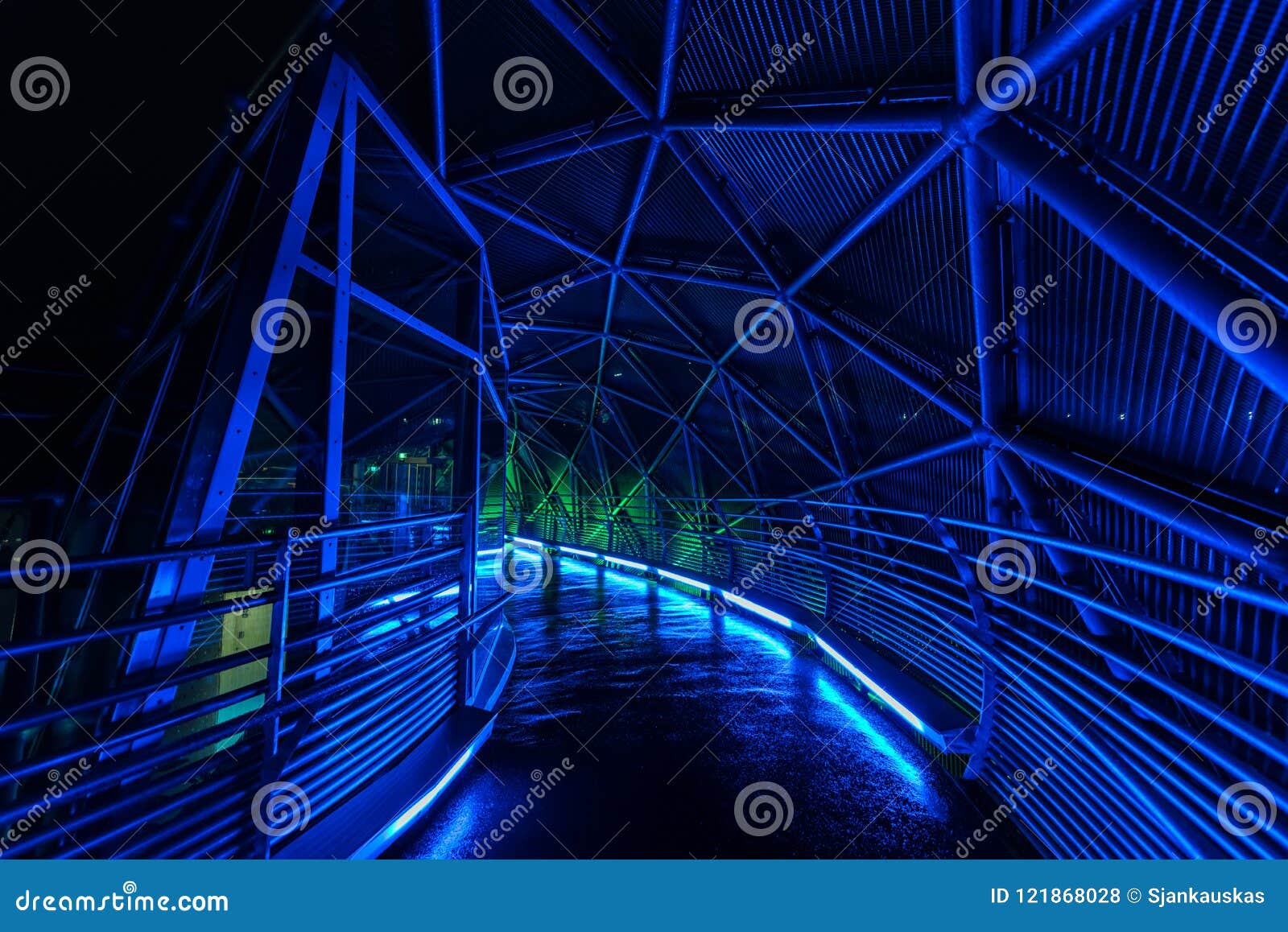 Illuminated Murinsel Artificial Island Bridge Construction, Graz, Night ...
