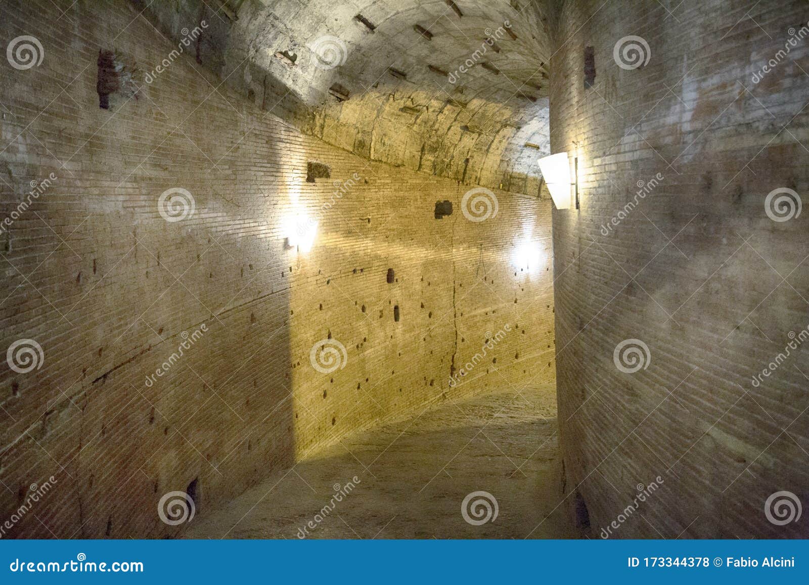 Illuminated Subterranean Ancient Gallery Stock Photo - Image of travel ...