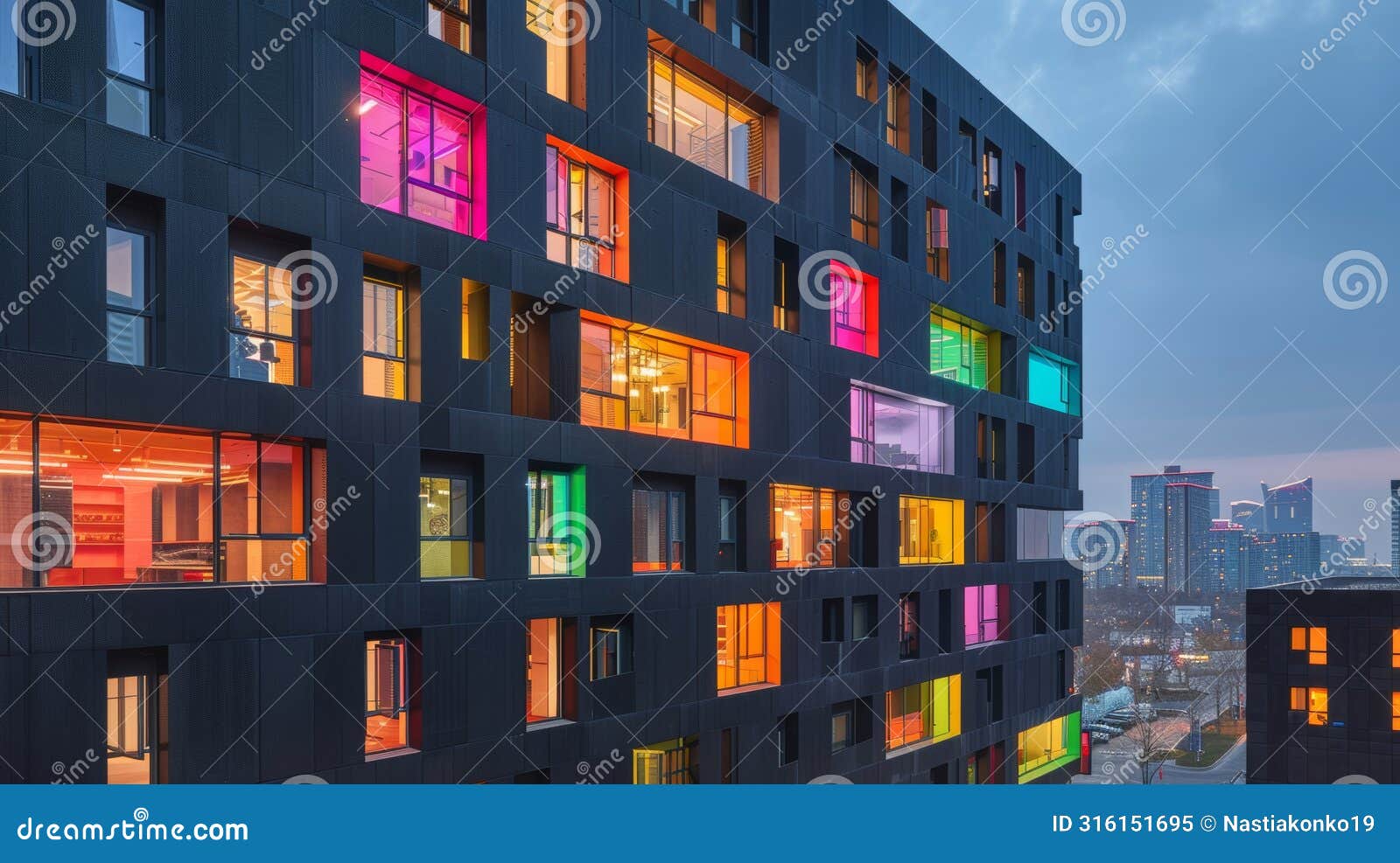 Illuminated Tall Building with Multiple Windows at Night Stock Image ...