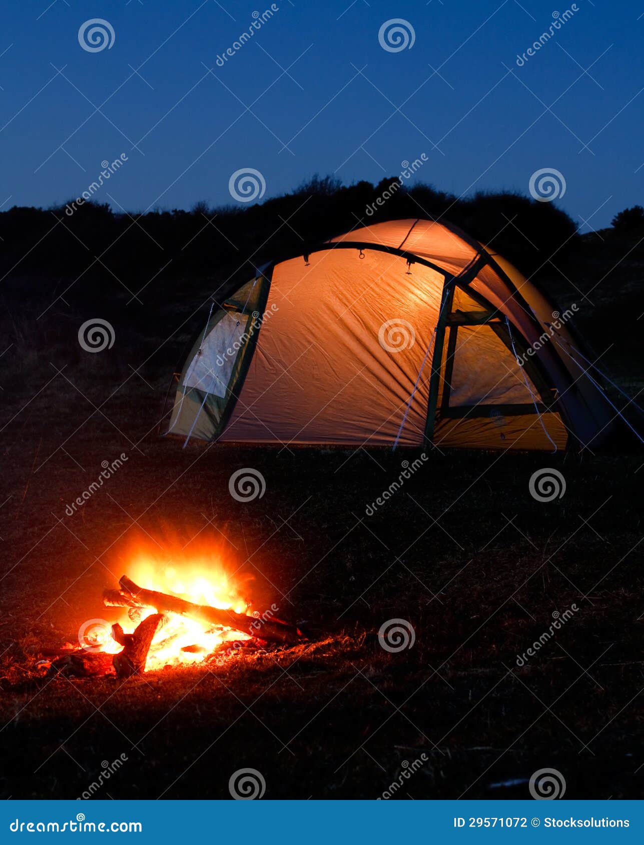 Illuminated Tent and Campfire Stock Photo - Image of active, holiday ...