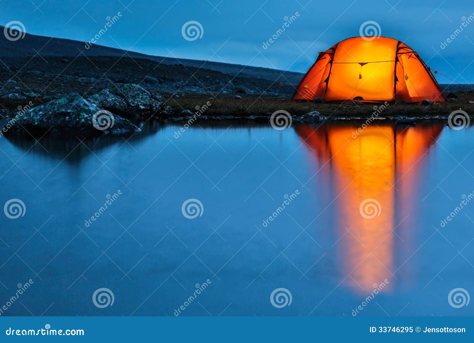 Illuminated Tent with Reflection Stock Image - Image of dark, camping ...