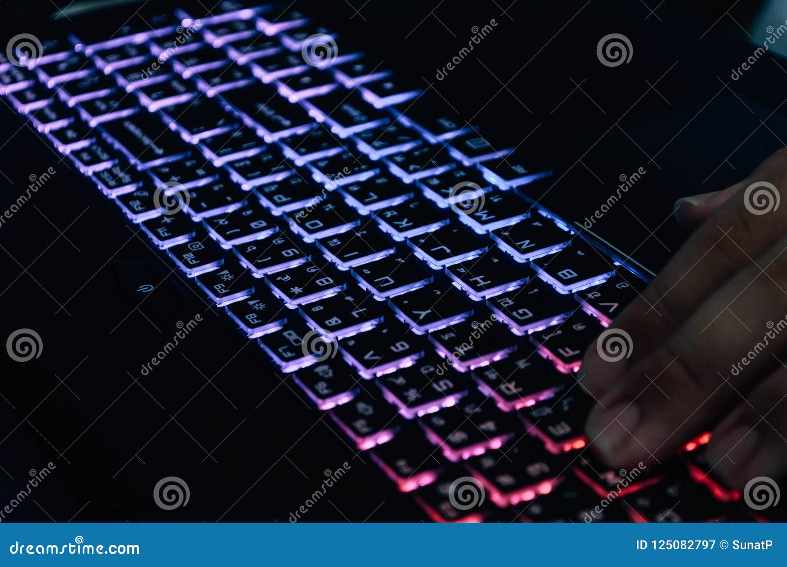 Illuminated Keyboard Gaming in Low Light Stock Image - Image of ...