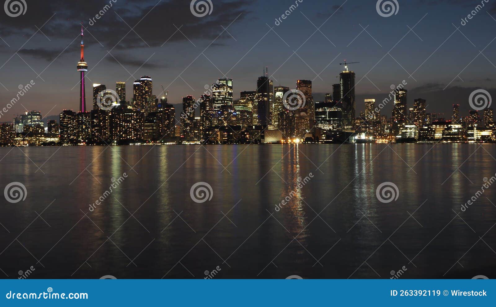 Illuminated Toronto City Skyline at the Night Reflected in Waters with ...