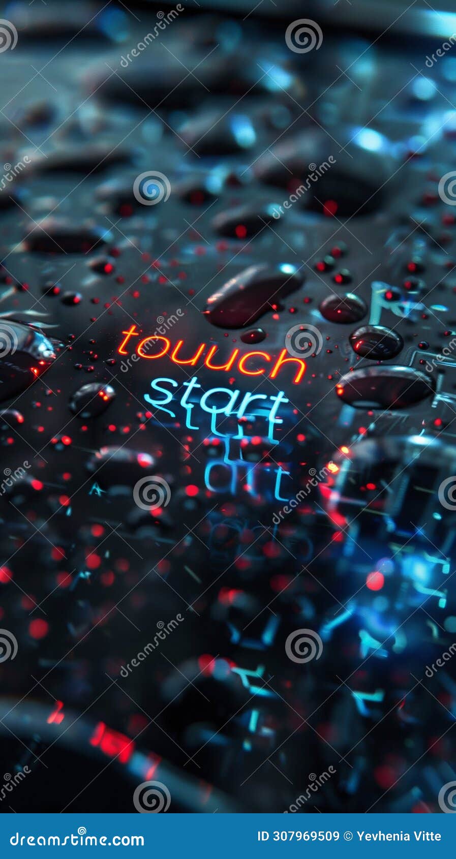 Illuminated Touch Start Button with Water Droplets. Generative Ai Stock ...