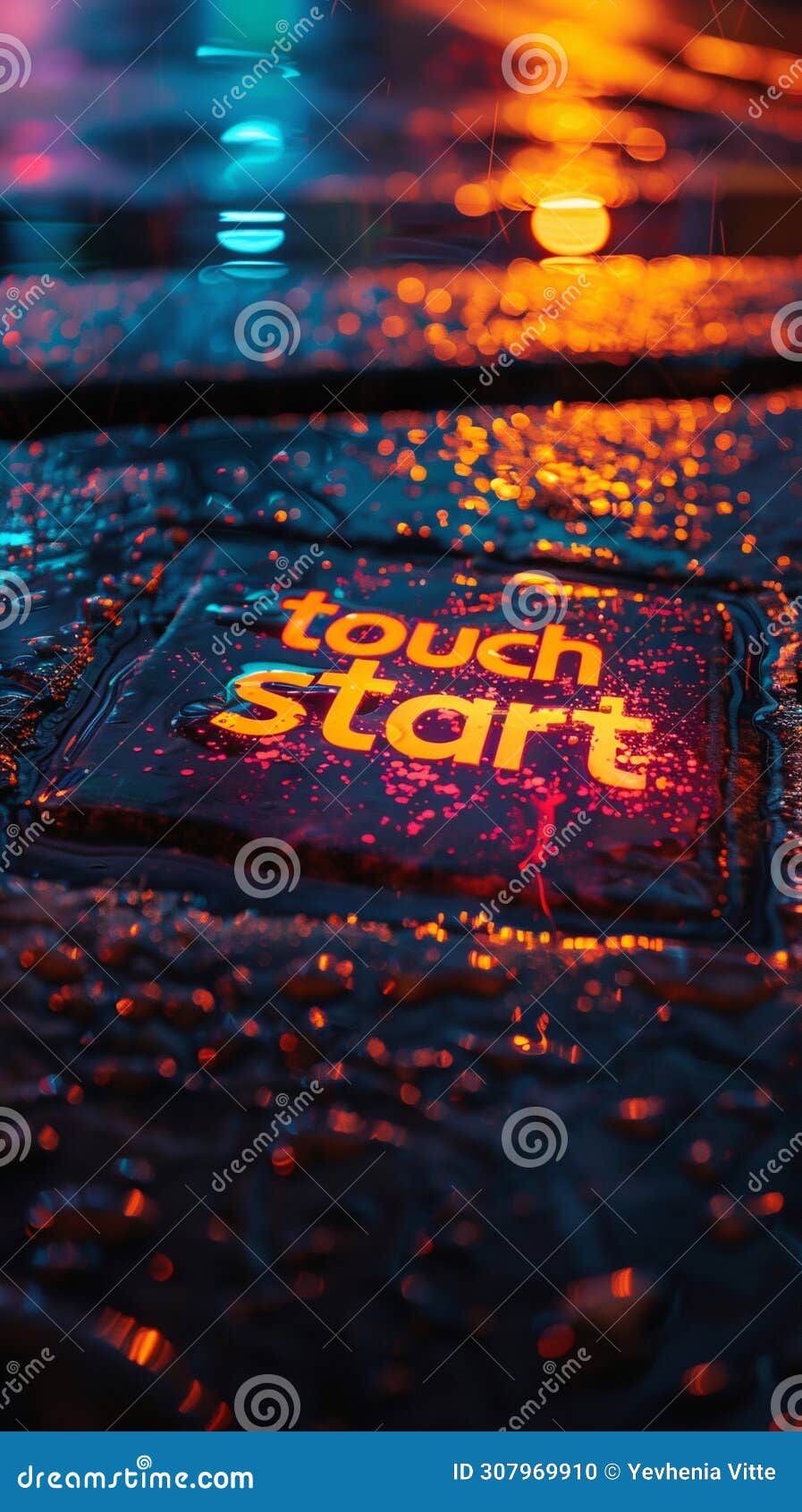 Illuminated Touch Start Button with Water Droplets. Generative Ai Stock ...