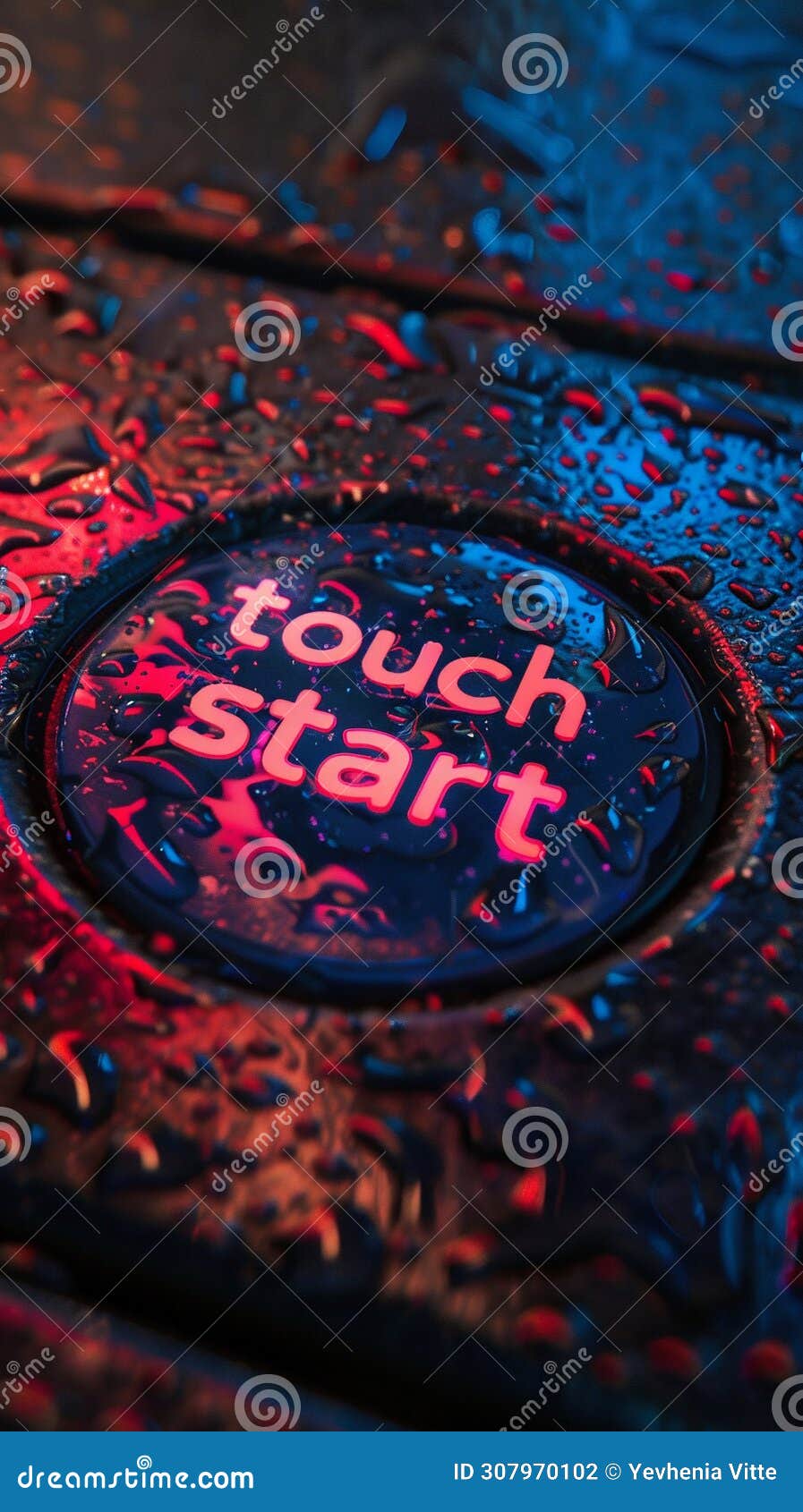 Illuminated Touch Start Button with Water Droplets. Generative Ai Stock ...