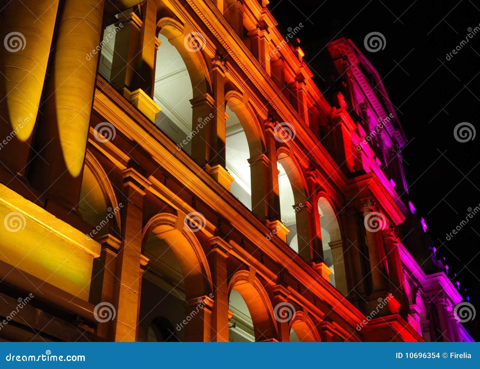 Illuminated Treasury Building Stock Photo - Image of pillar ...