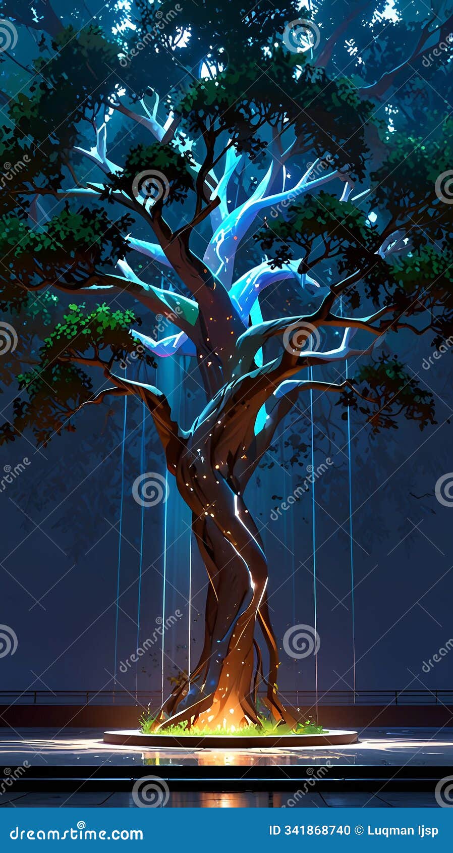 Illuminated Tree with Futuristic Design (Portrait) Stock Illustration ...