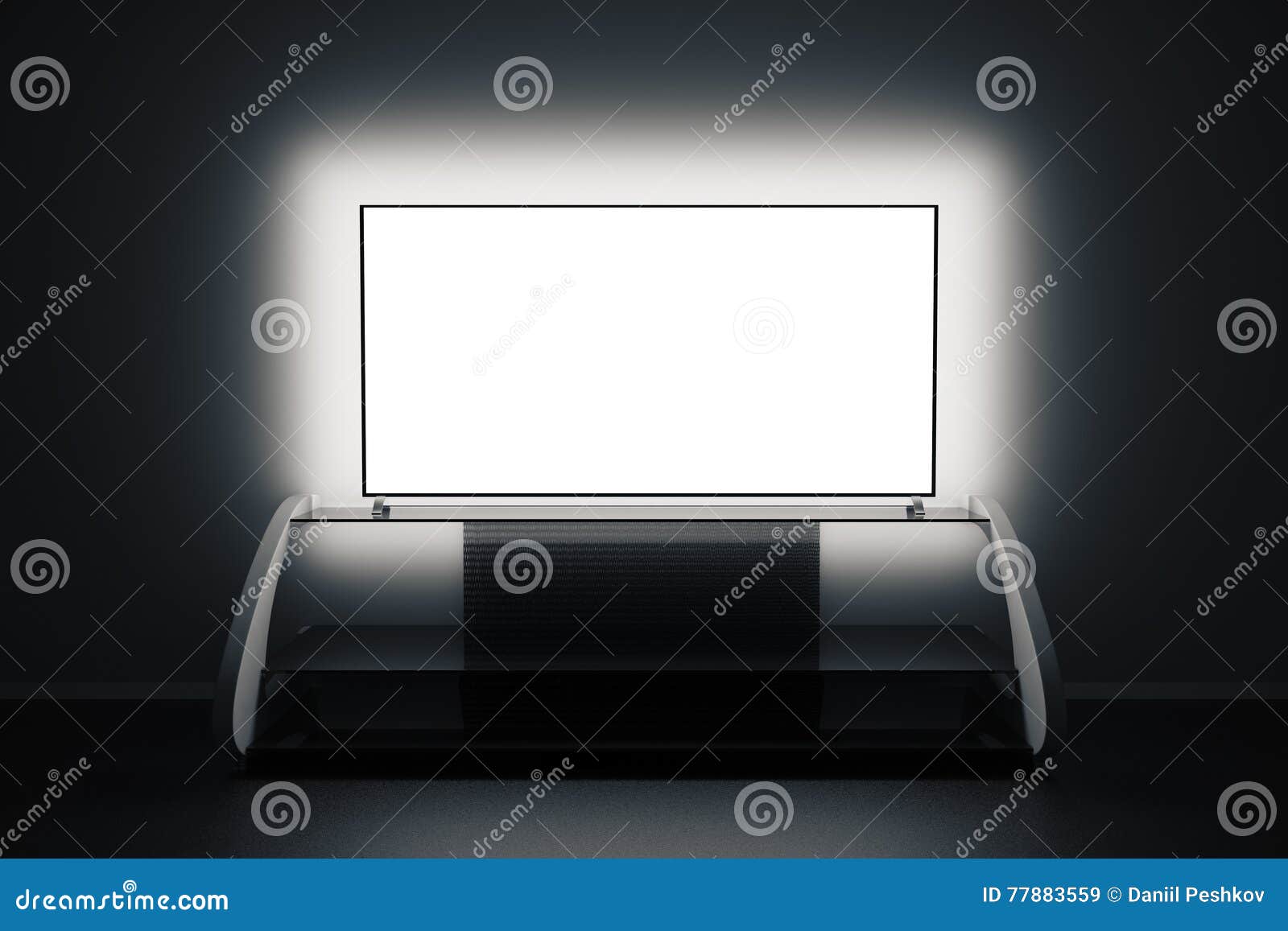 Illuminated TV Screen in Dark Room Stock Illustration - Illustration of ...