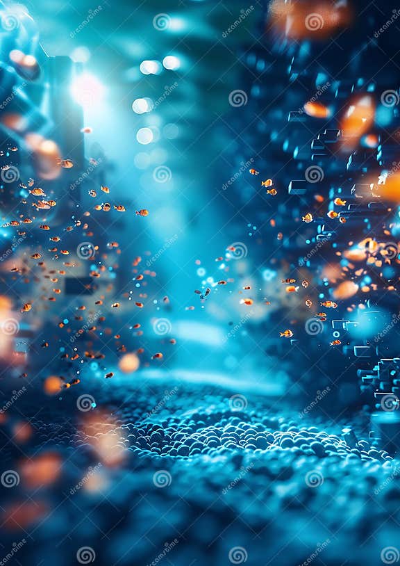 Illuminated Underwater Scene with Bubbles, Light Rays, and Digital ...