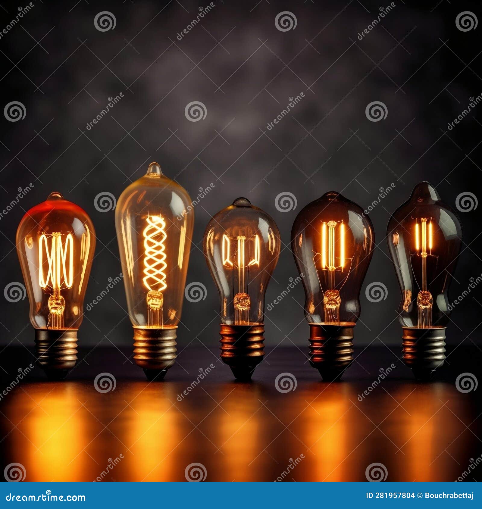 Illuminated Vintage Edison Bulbs in a Dark Environment Stock ...