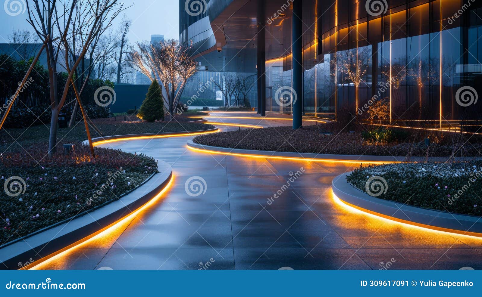 Illuminated Walkway at Night Stock Image - Image of design, generative ...