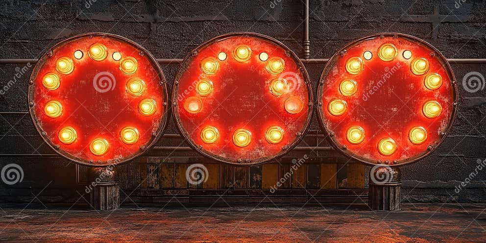 Illuminated Warning Lights Create a Striking Visual on an Industrial ...