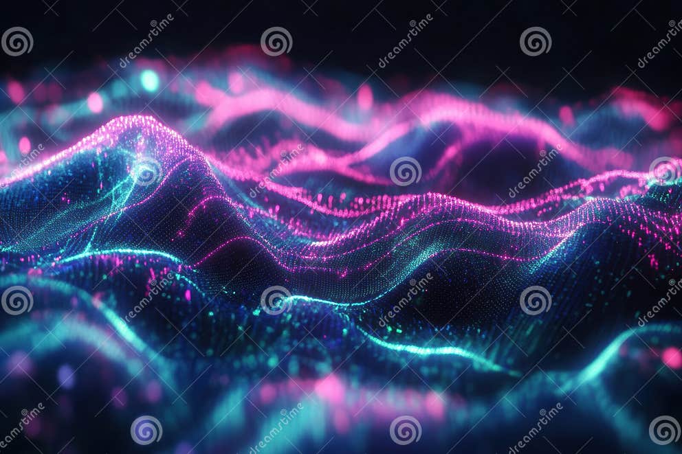 Pulsating Light Waves Create Vibrant Neon Glow in Abstract Visualization of Energy and Motion ...