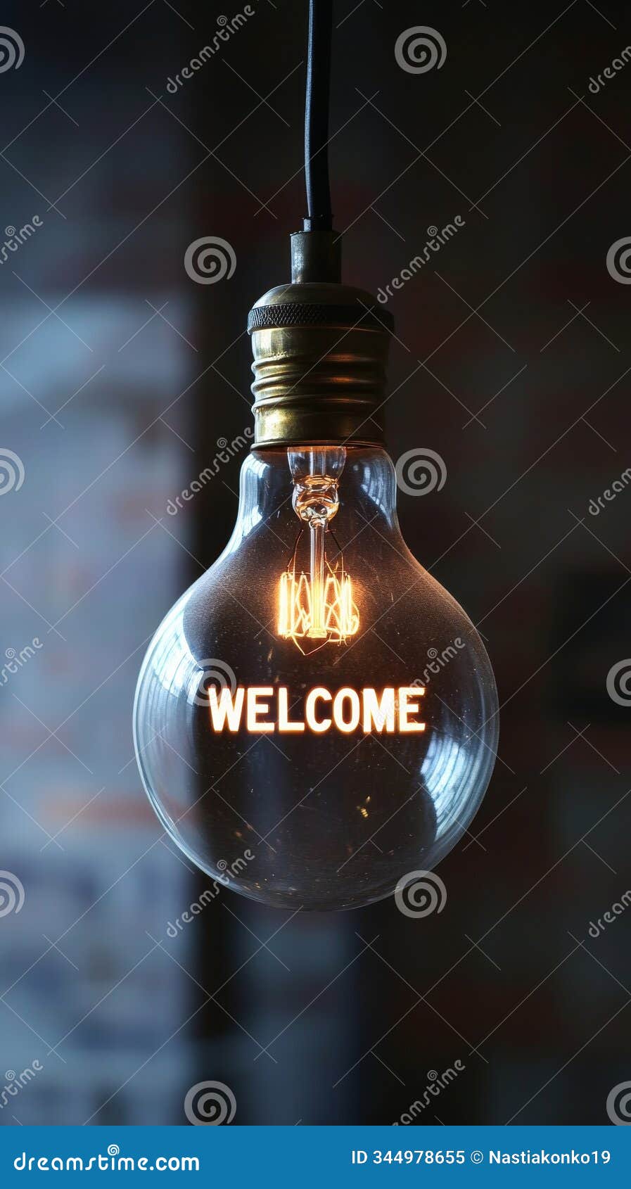 Illuminated Welcome Light Bulb in Dark Background, Hospitality Concept ...
