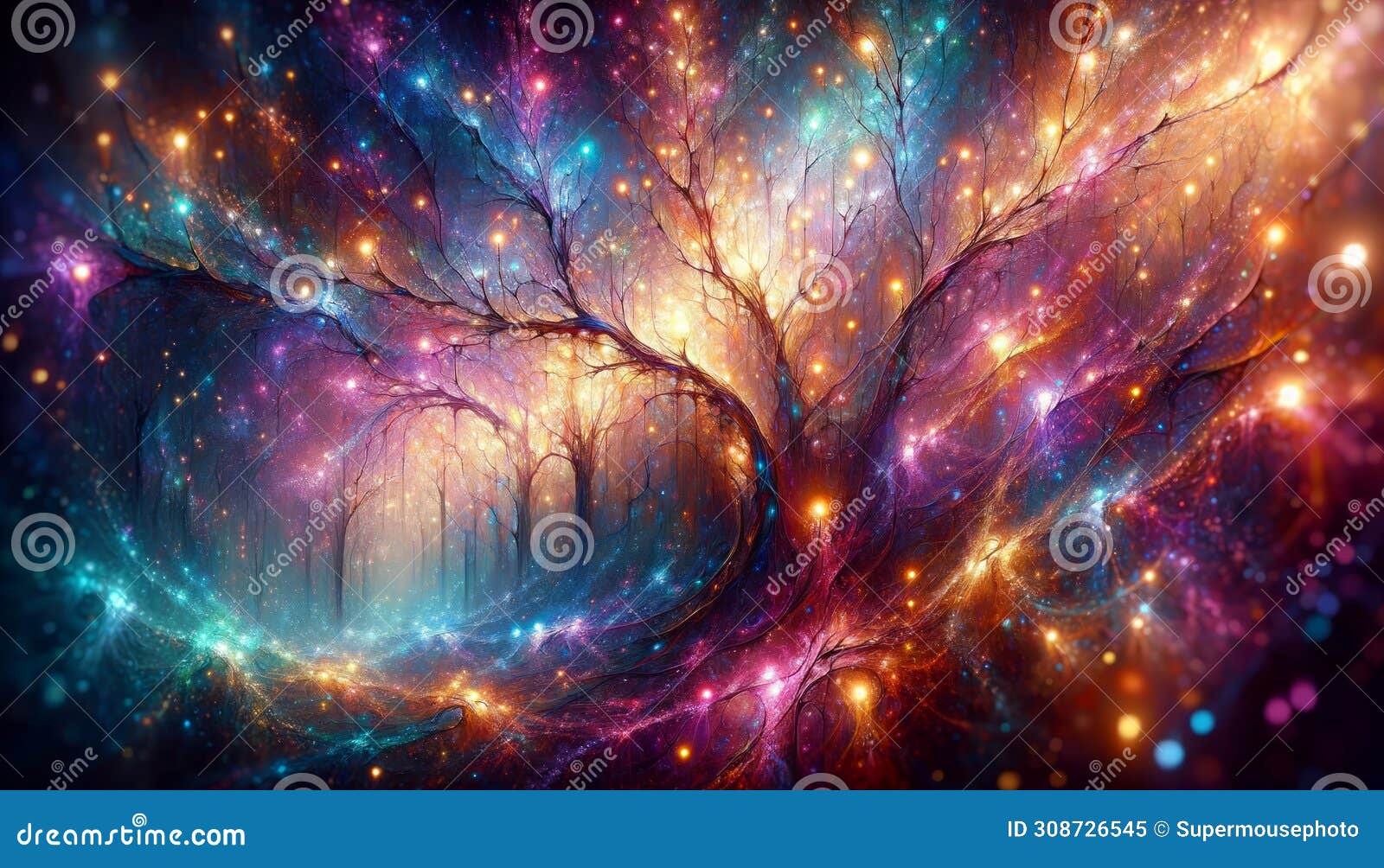 Illuminated Whimsy: a Colorful Arboreal Symphony Stock Illustration ...