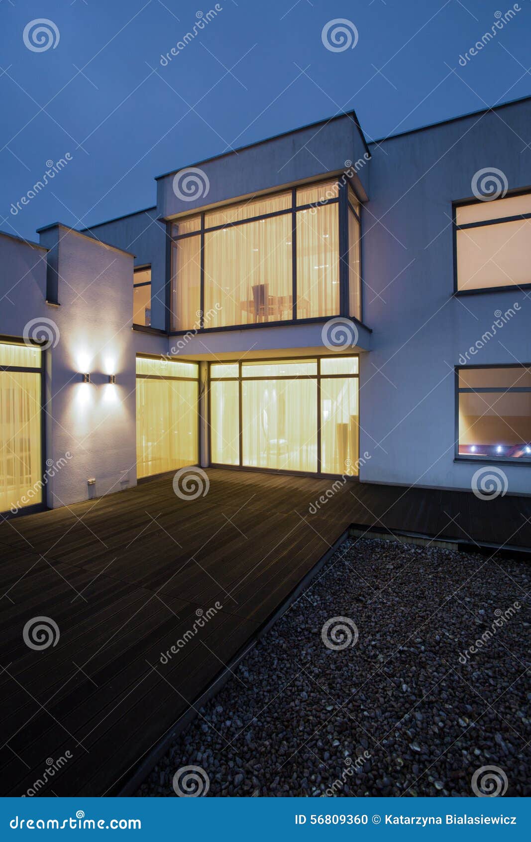 Illuminated Windows in Detached House Stock Photo - Image of ...