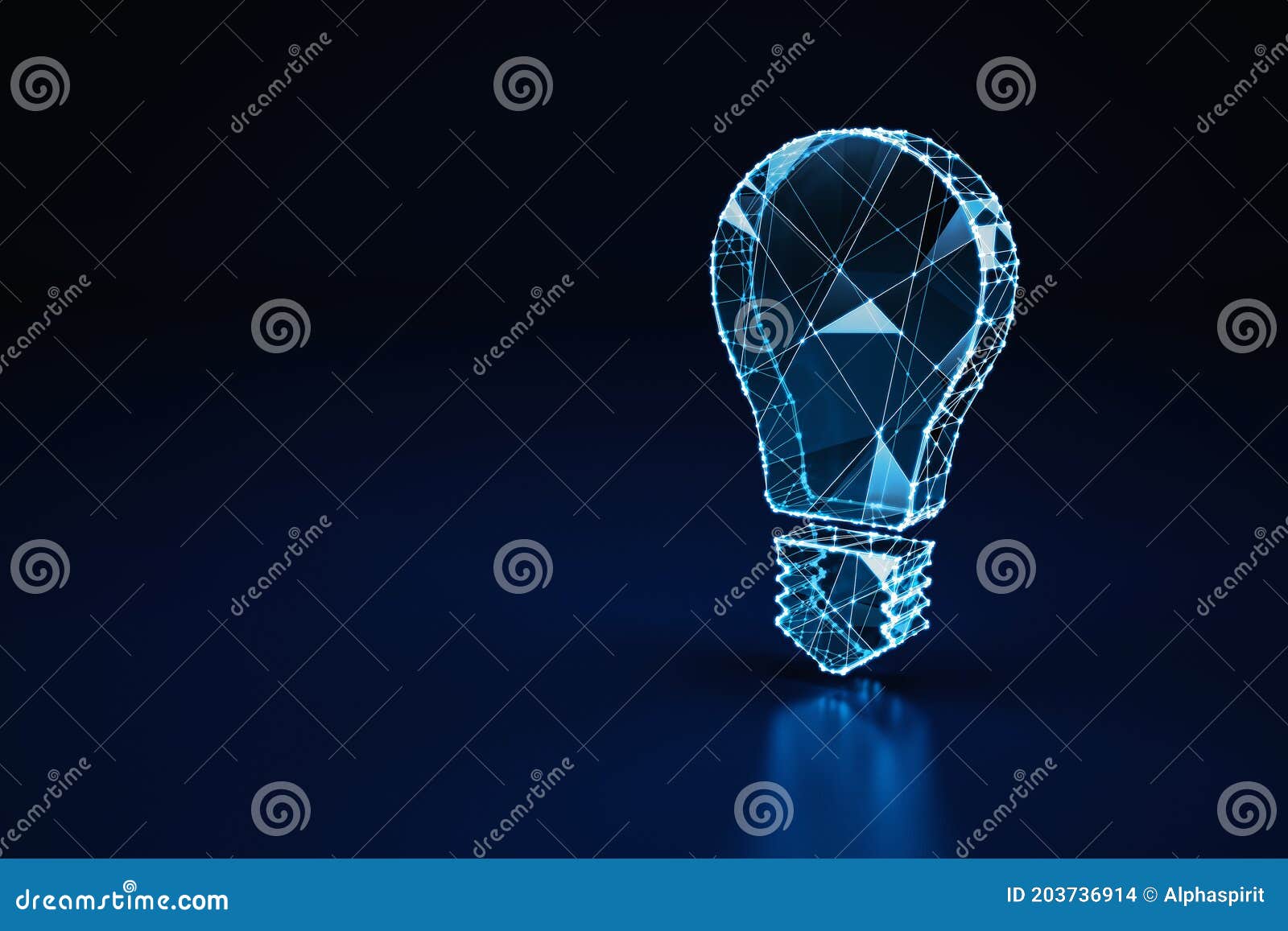 Illuminated Wireframe of a Bulb Light on Dark Blue Background. 3D ...