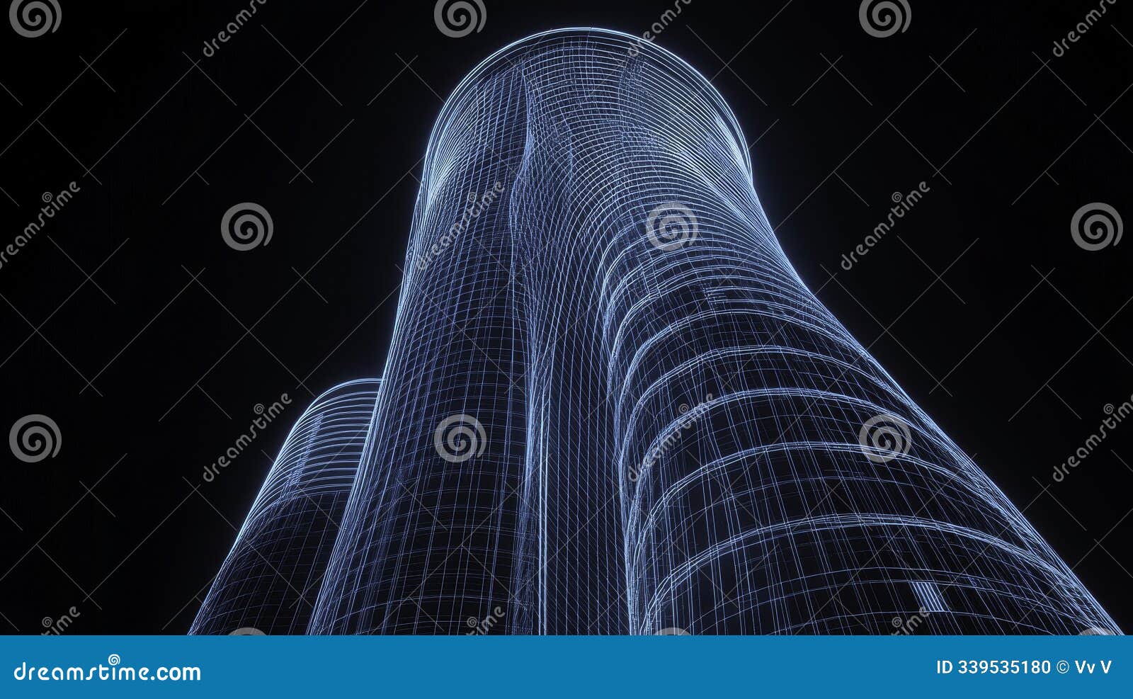 Illuminated Wireframe Towers Against A Dark Backdrop Royalty-Free Stock ...
