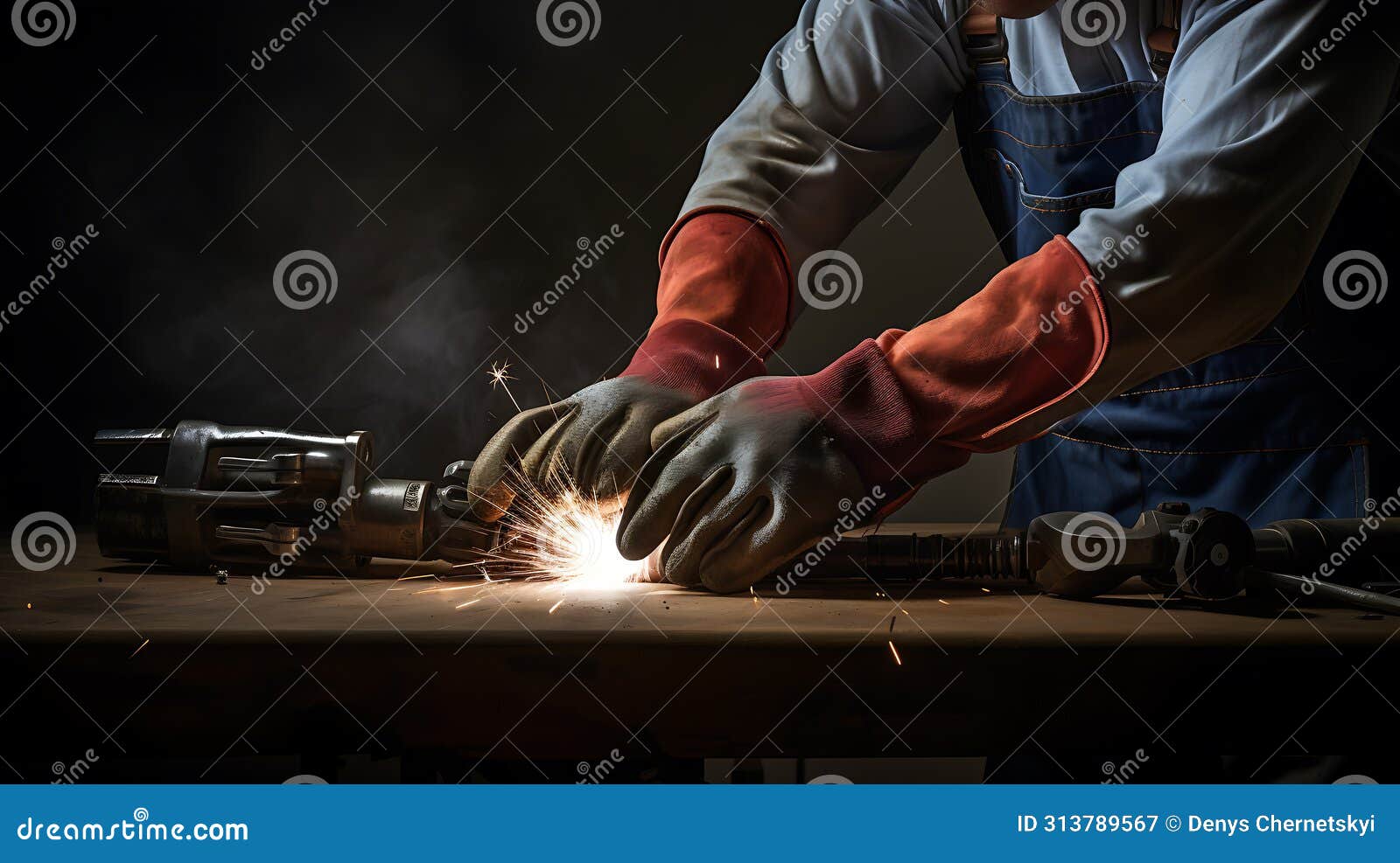 Illuminated Working Hands Handling Metal or Other Materials Stock ...