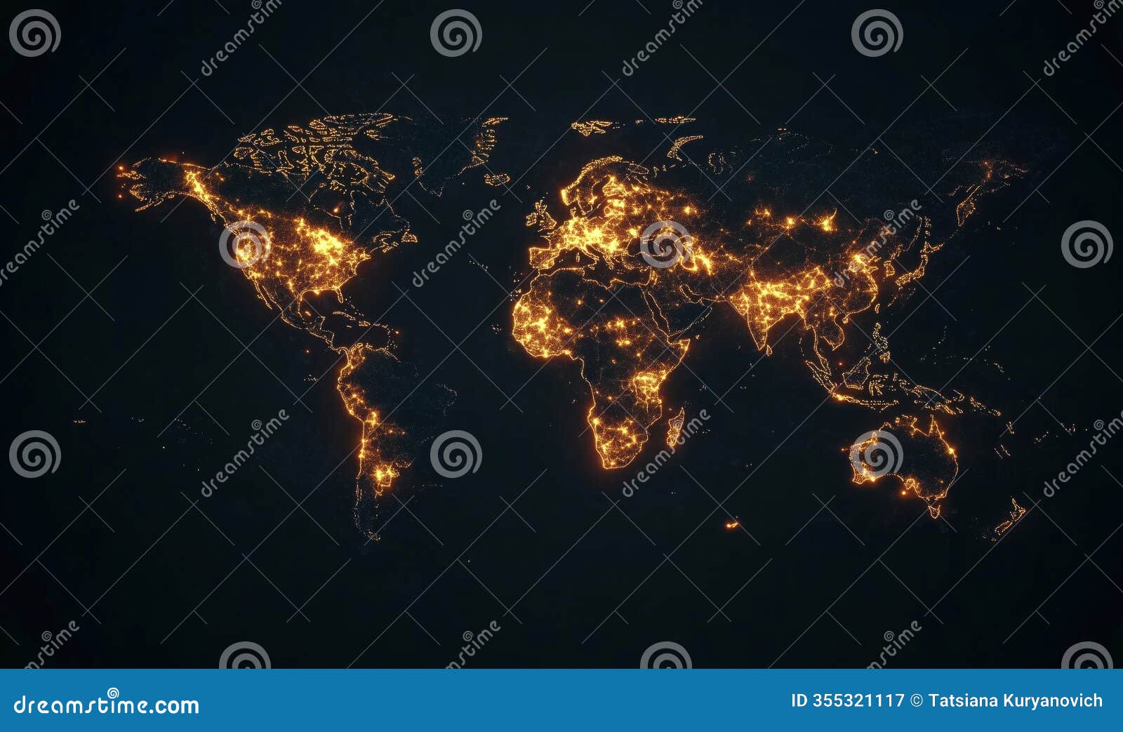 Illuminated World Map Depicting Global Urban Areas and Population ...