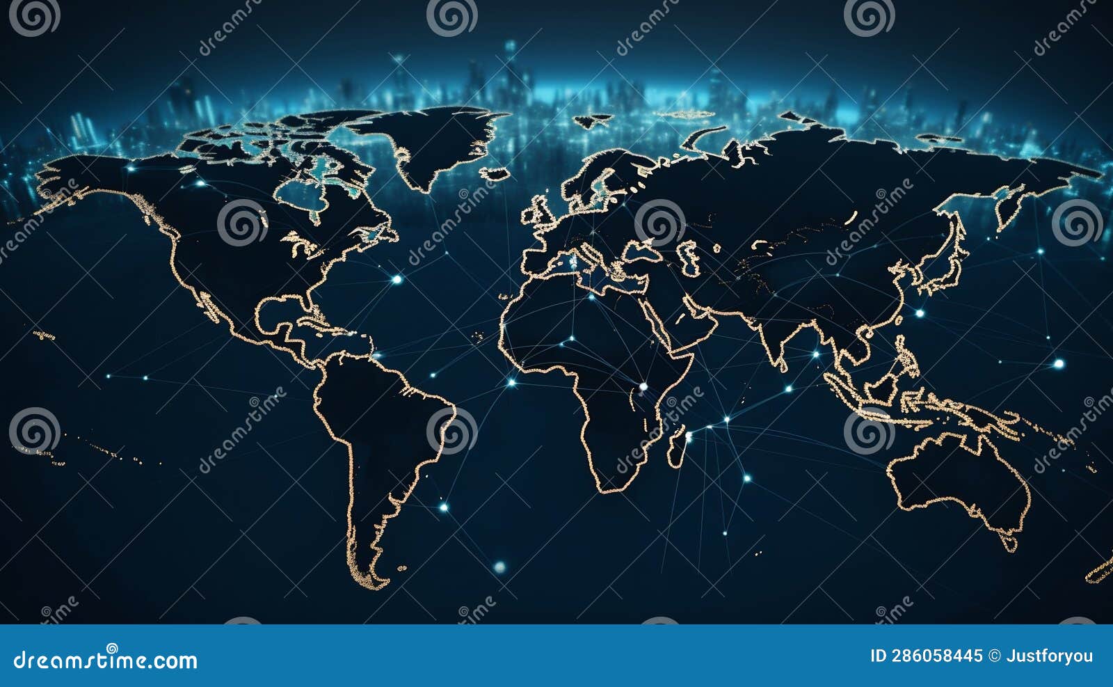 Illuminated World Map. Generative Ai Stock Illustration - Illustration ...