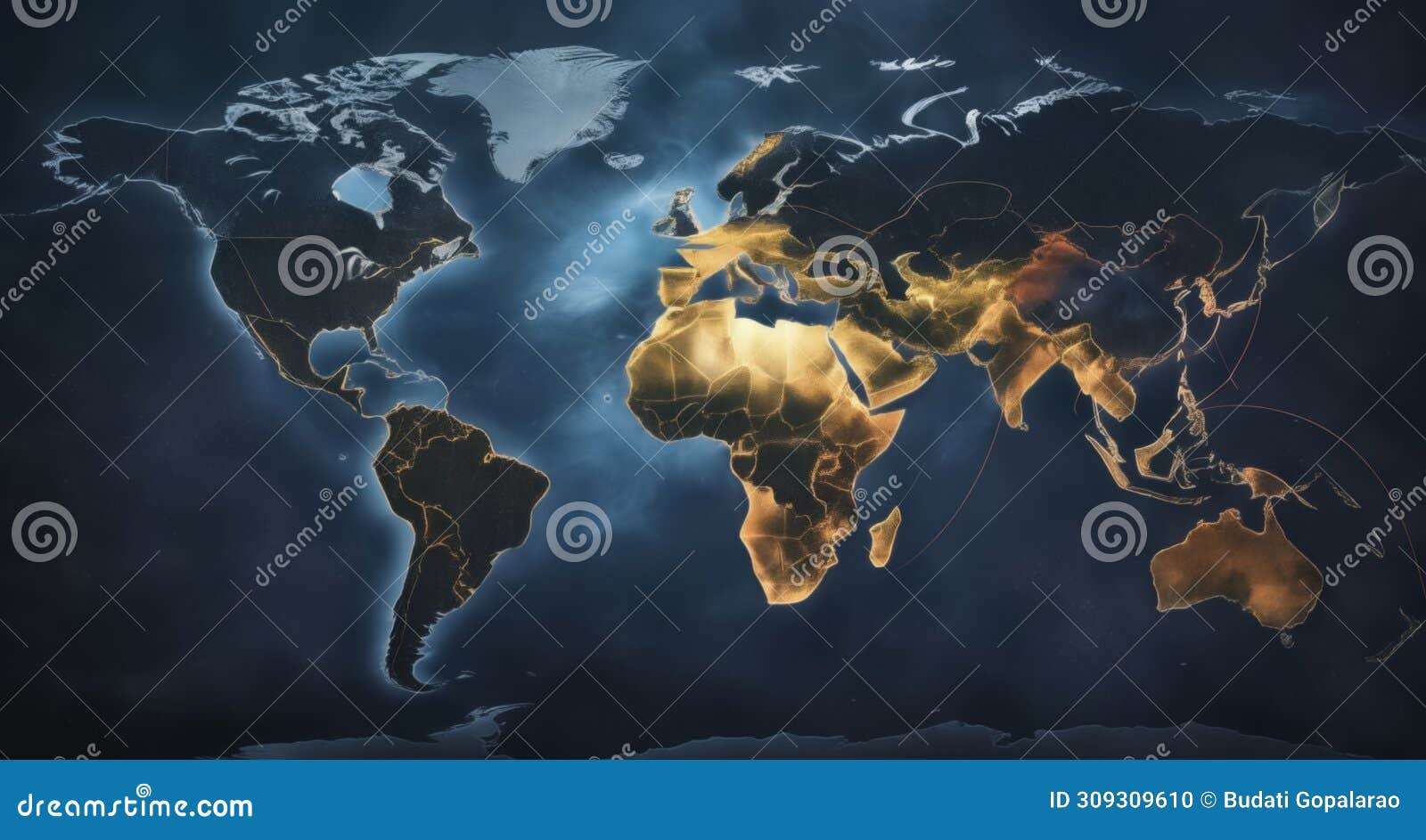 Illuminated World Map, Global Illumination, Earth at Night Stock ...