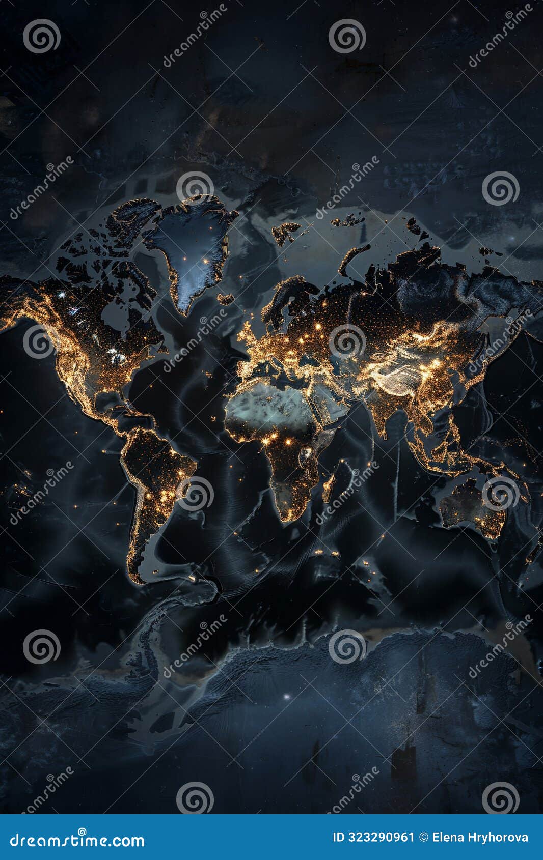 Illuminated World Map at Night with Glowing Lines Connecting Different ...