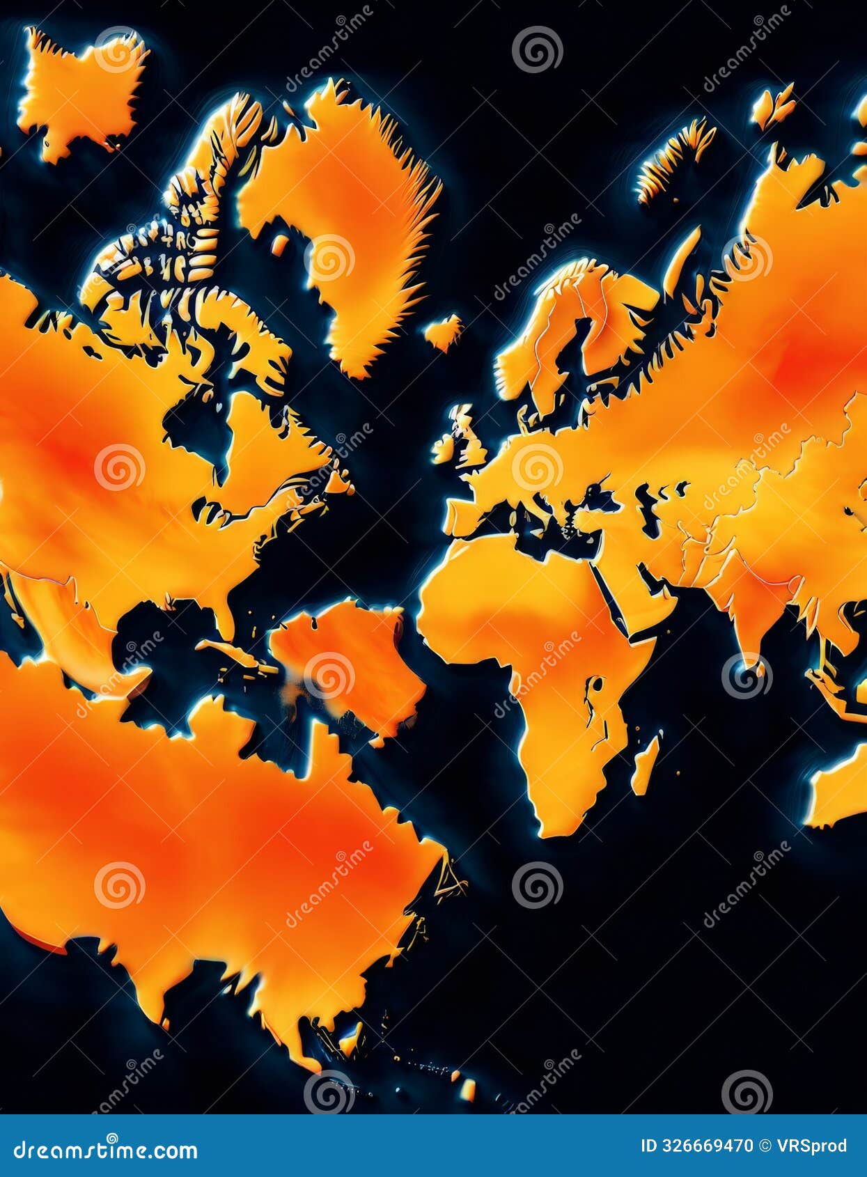 Illuminated World Map with Orange Highlights Stock Photo - Image of ...