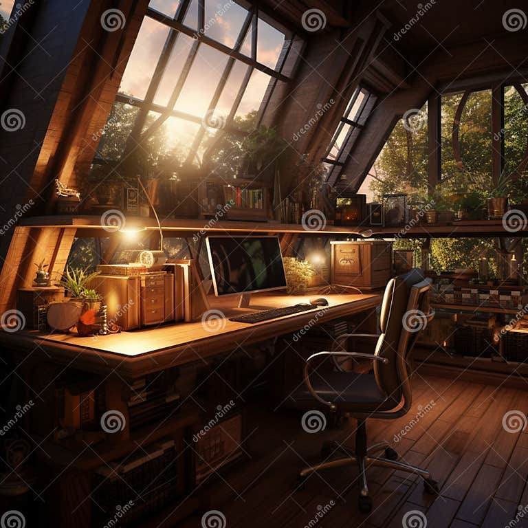 Illuminated Writer S Workspace with Traditional and Futuristic Elements ...