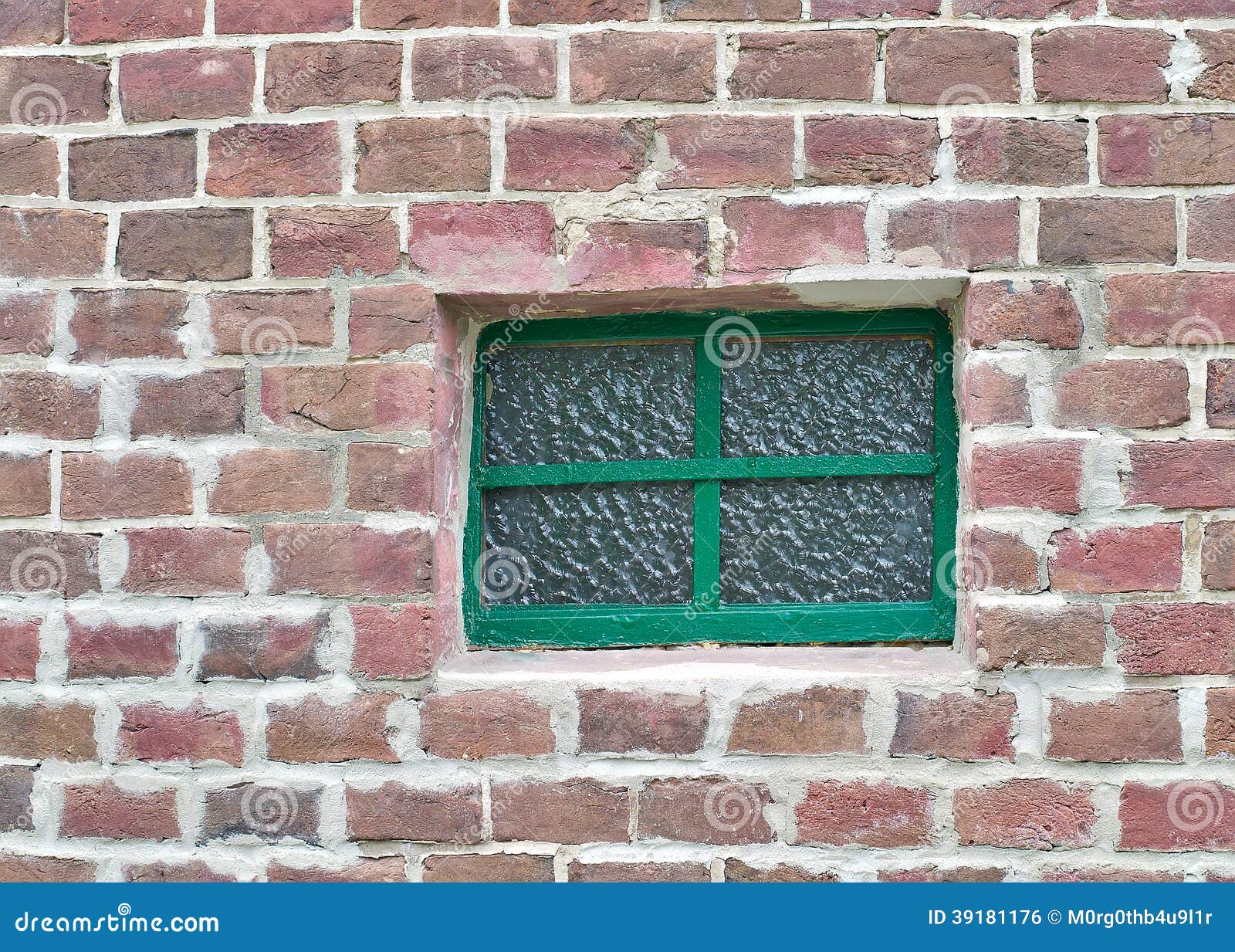 Illuminating Ground Glass Window on Brick Wall Stock Photo - Image of ...