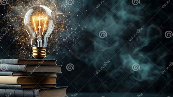 Illuminating Knowledge: a Light Bulb on Books Symbolizing the Intersection of Creativity and ...