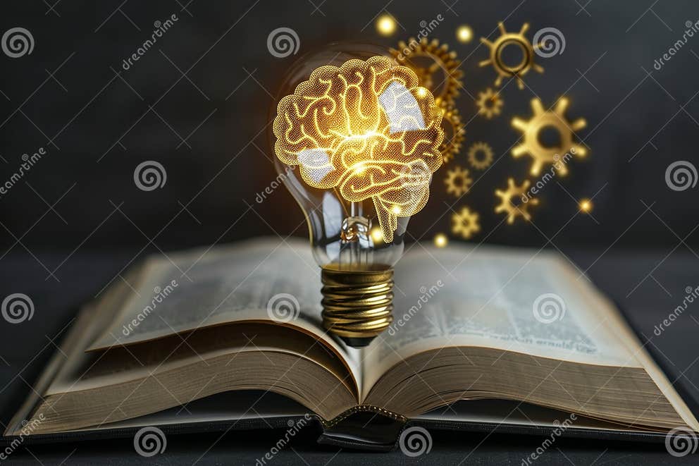 Illuminating the Mind Brain Lightbulb on Open Book Symbolizing ...