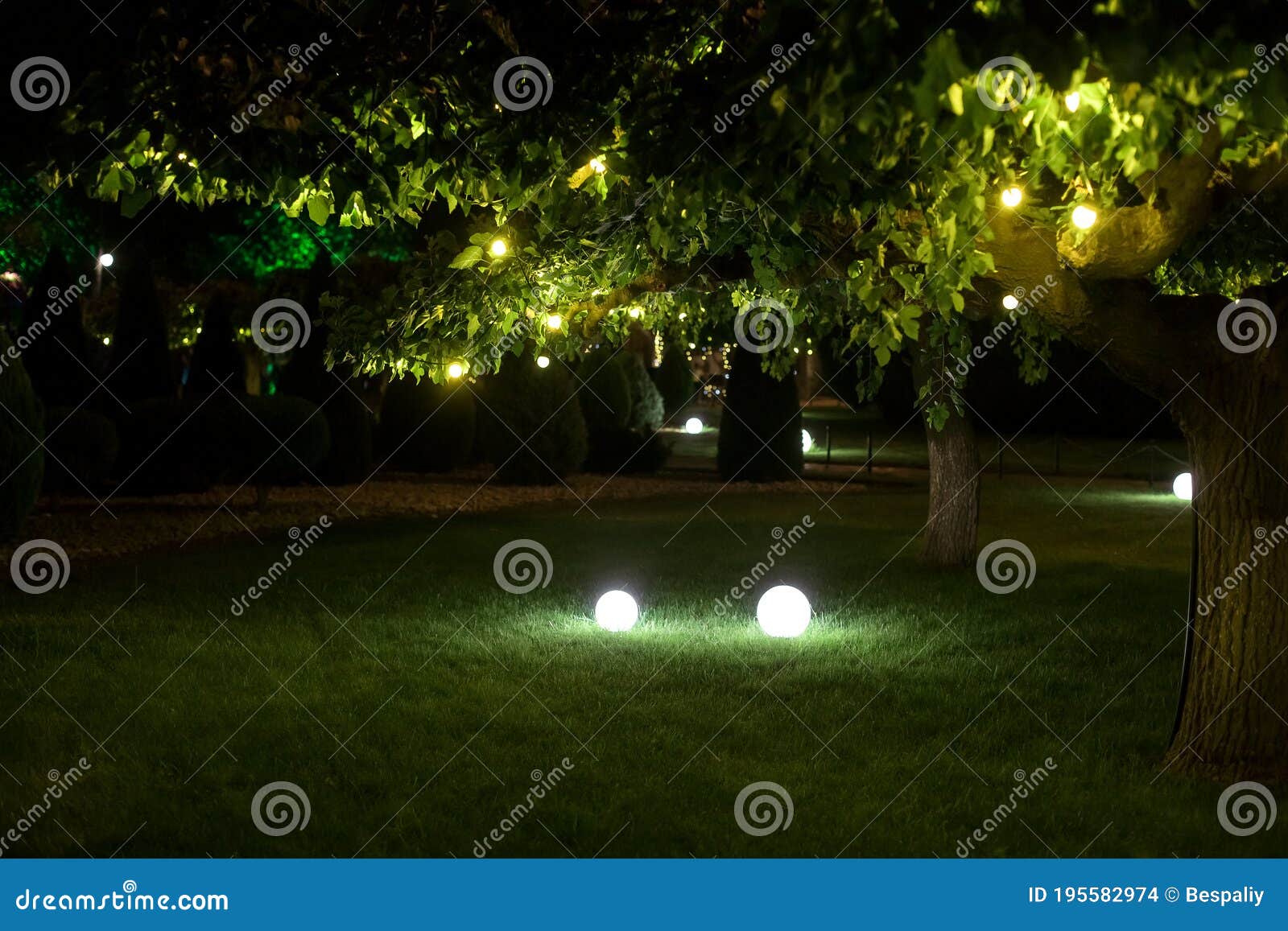 Illumination Backyard Light Garden with Electric Ground Lantern. Stock ...