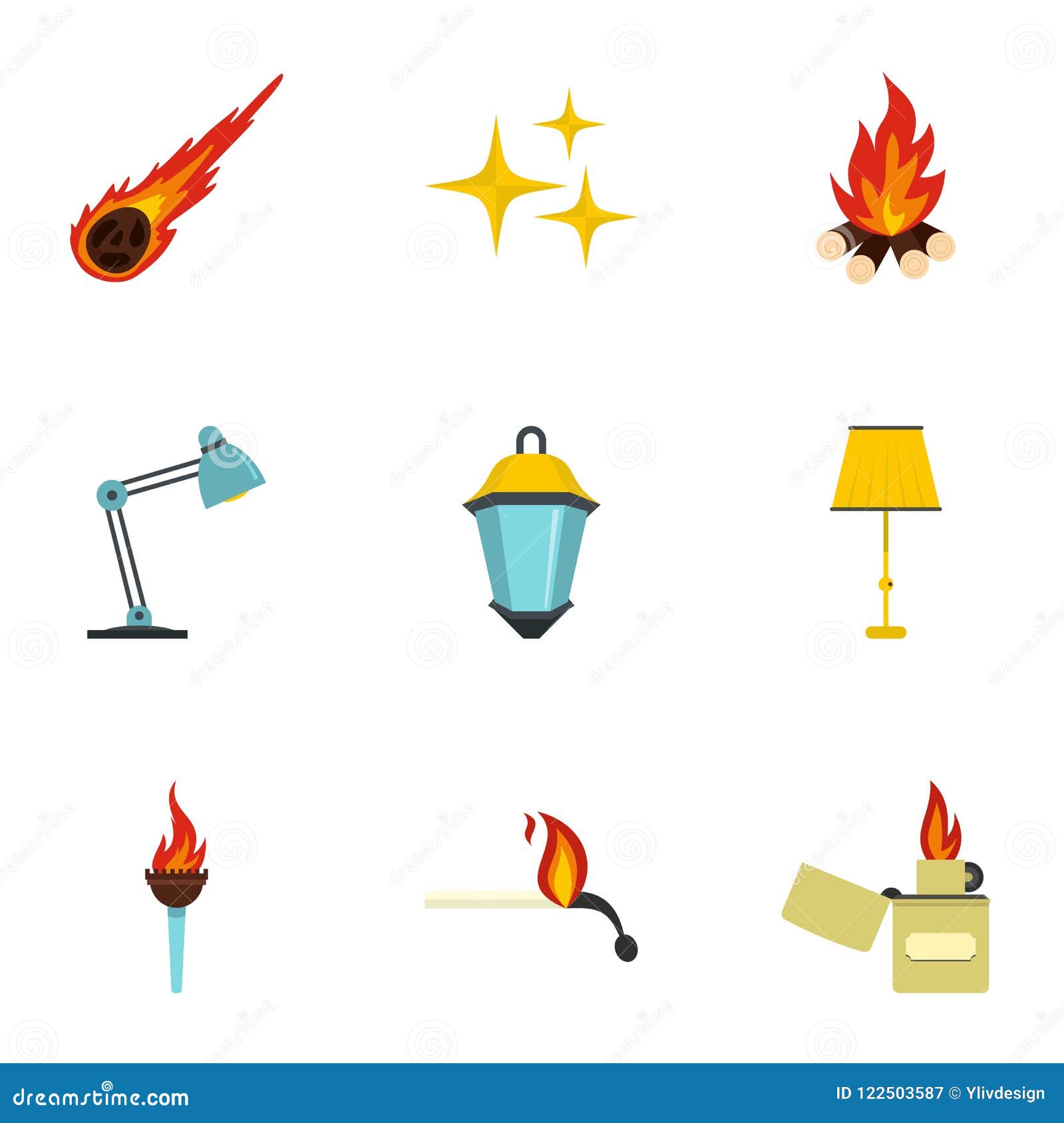 Illumination Source Icon Set, Flat Style Stock Vector - Illustration of ...