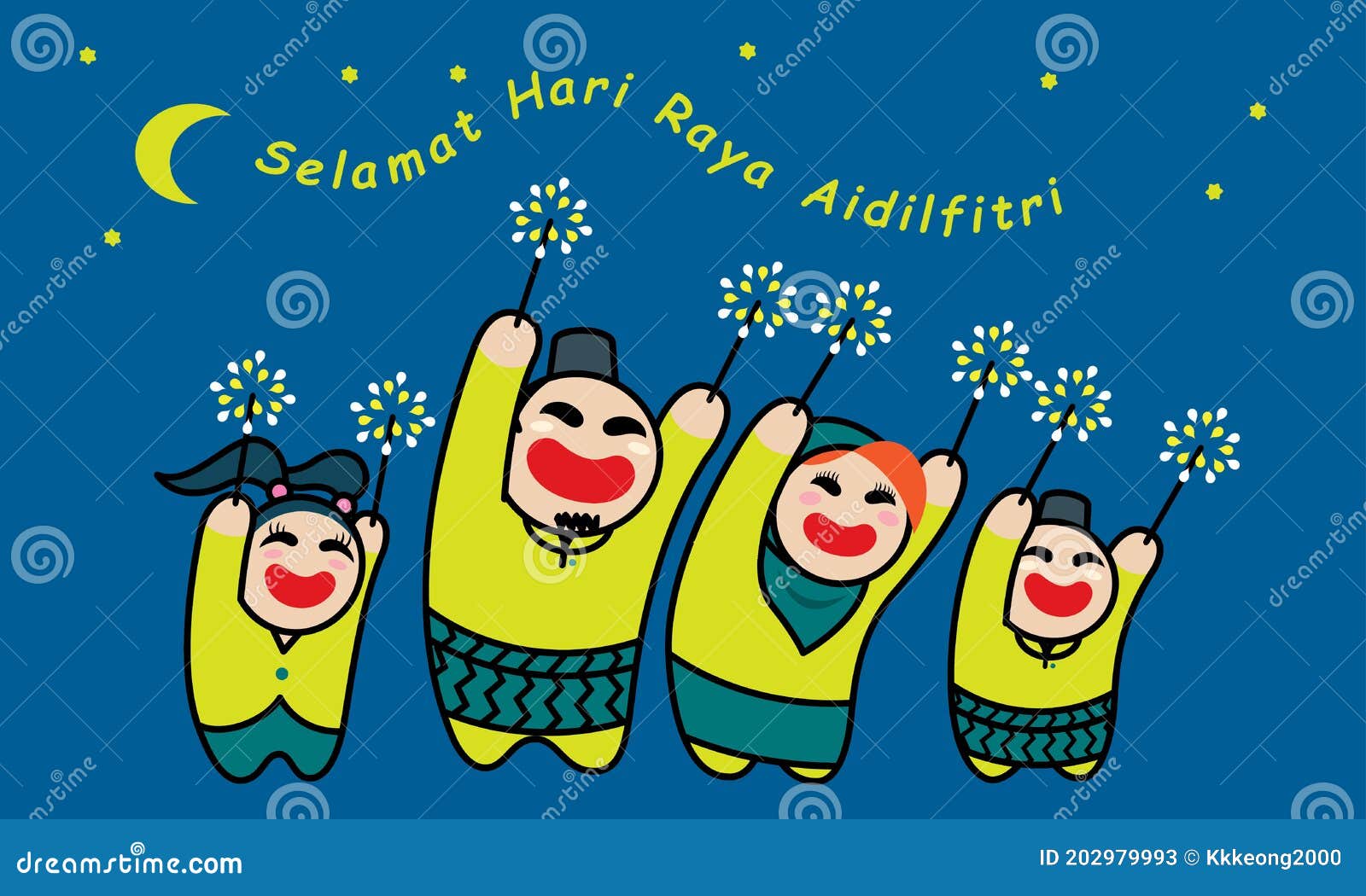 A Happy Muslim Family Playing Fireworks Together. Stock Vector ...