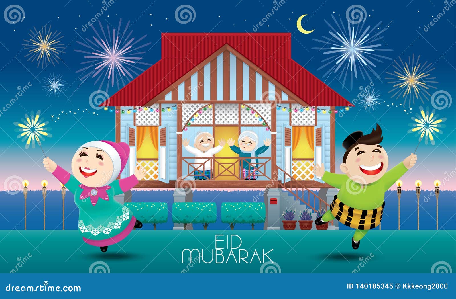 A Muslim Family Celebrating Raya Festival in Their Traditional Malay ...