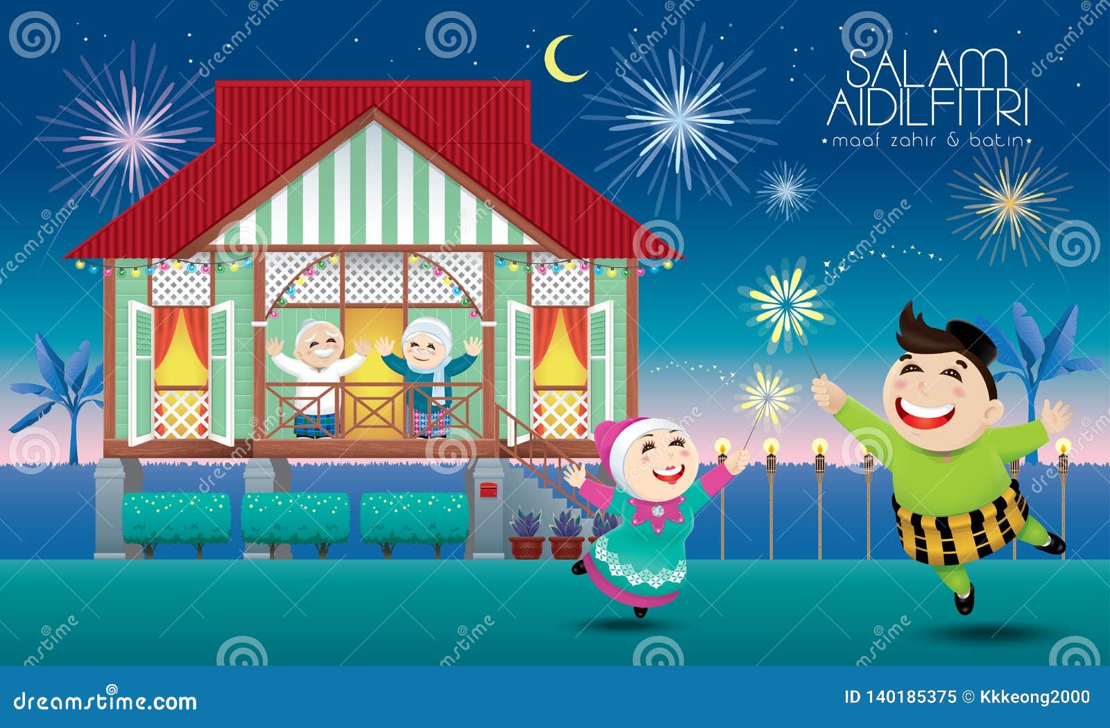 A Muslim Family Celebrating Raya Festival in Their Traditional Malay ...