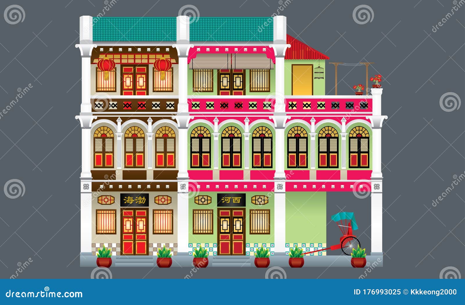 Three Storey Colorful and Historical Colonial Style Shophouse. Stock ...