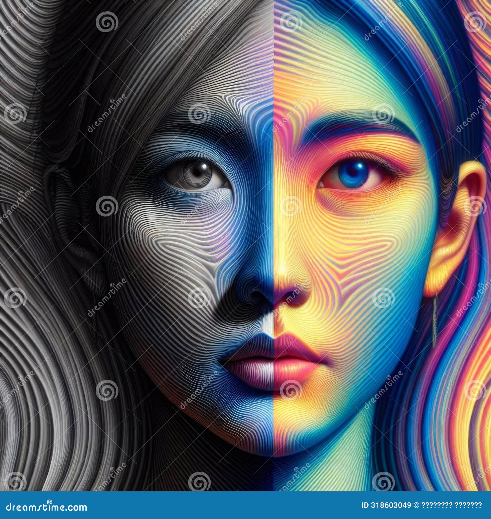 Illusion of Color Perception, with a Human Face with Emotions Stock ...