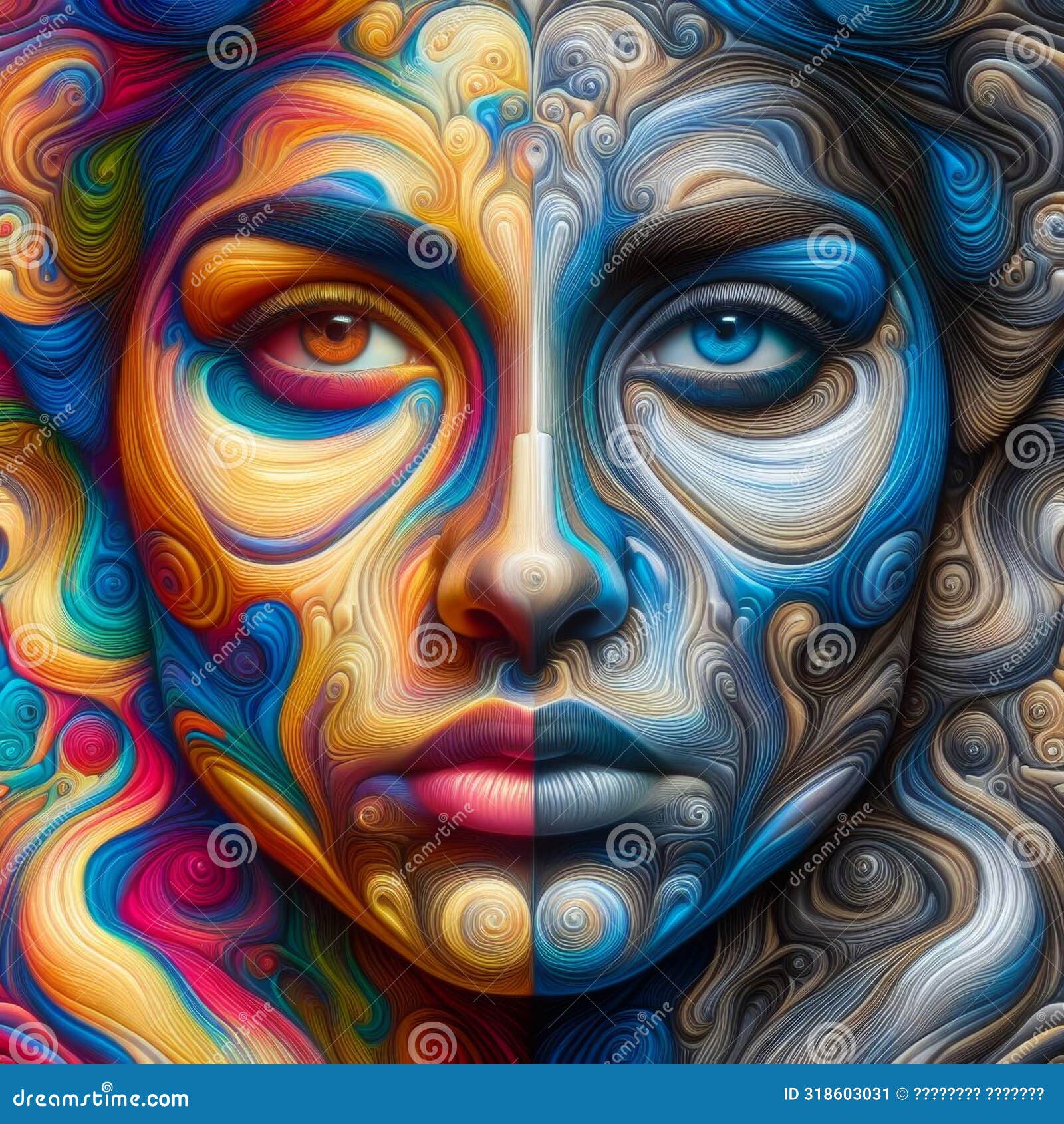 Illusion of Color Perception, with a Human Face with Emotions Stock ...