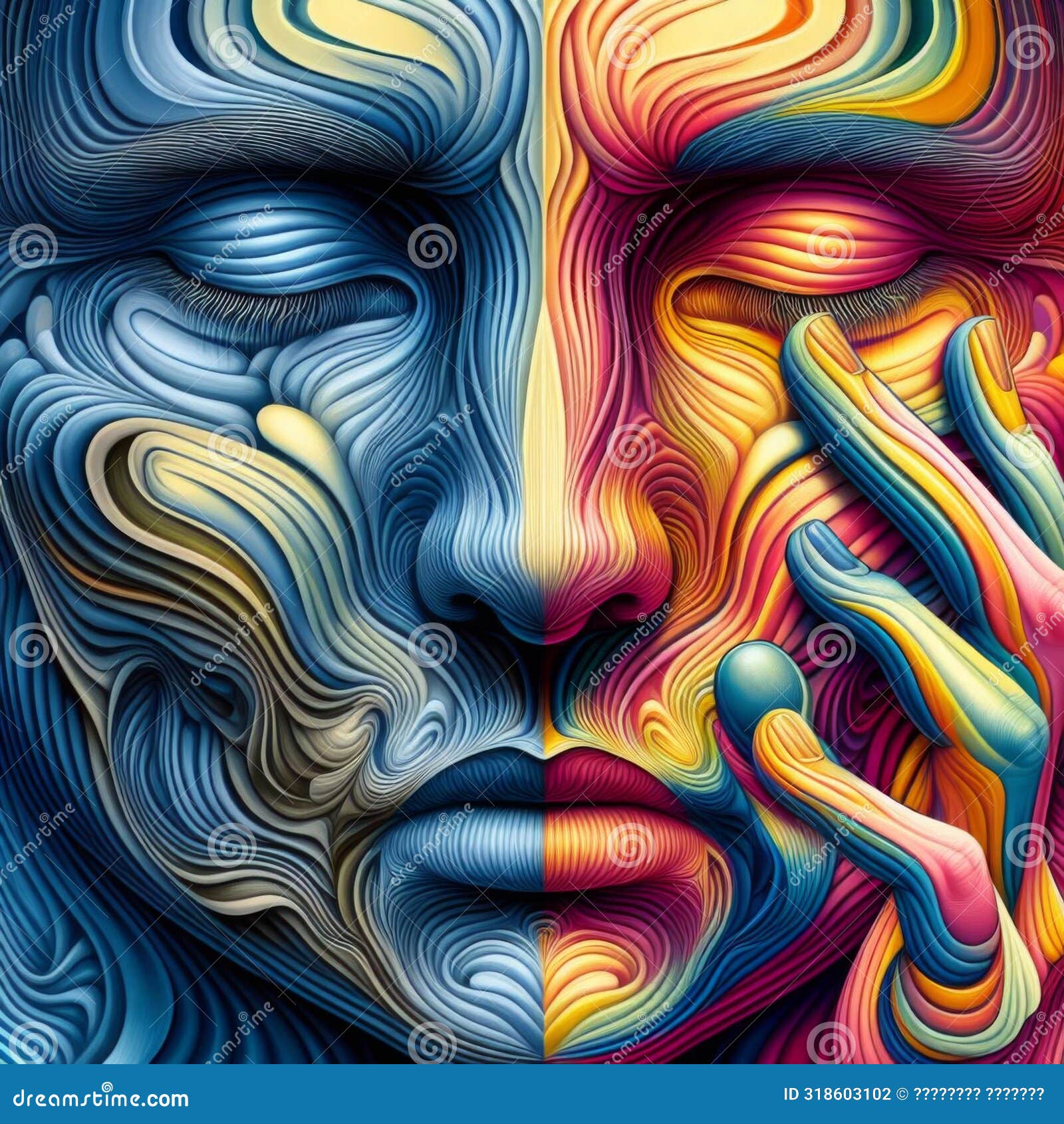 Illusion of Color Perception, with a Human Face with Emotions Stock ...