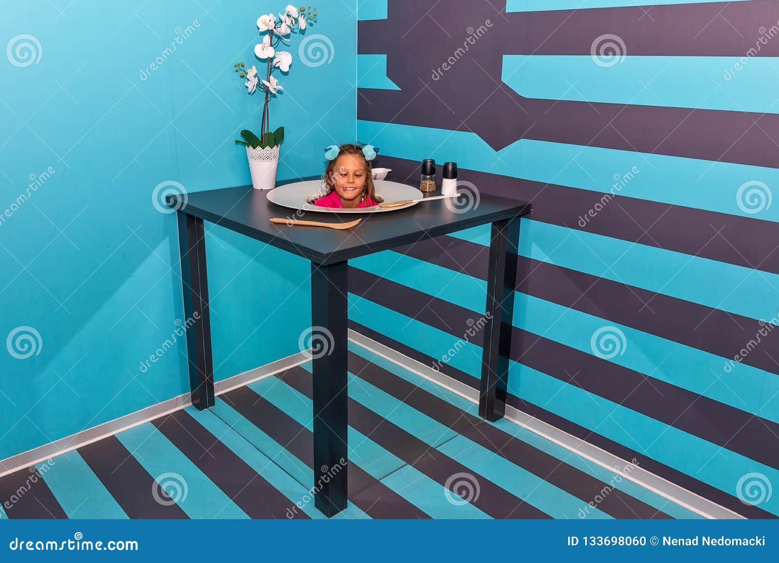 Illusion. a Girl`s Head in the Plate. Stock Photo - Image of abstract ...