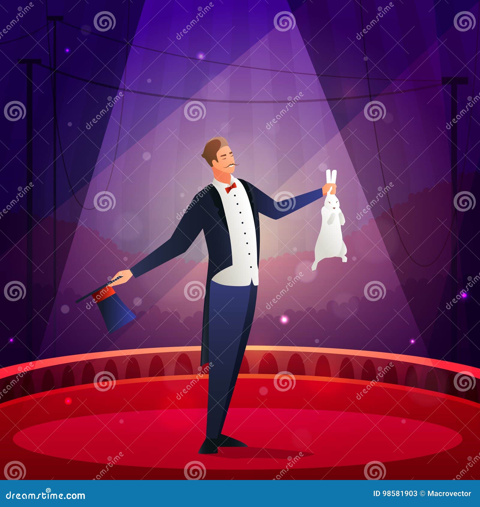 Illusionist on Arena with Rabbit and Hat Stock Vector - Illustration of ...