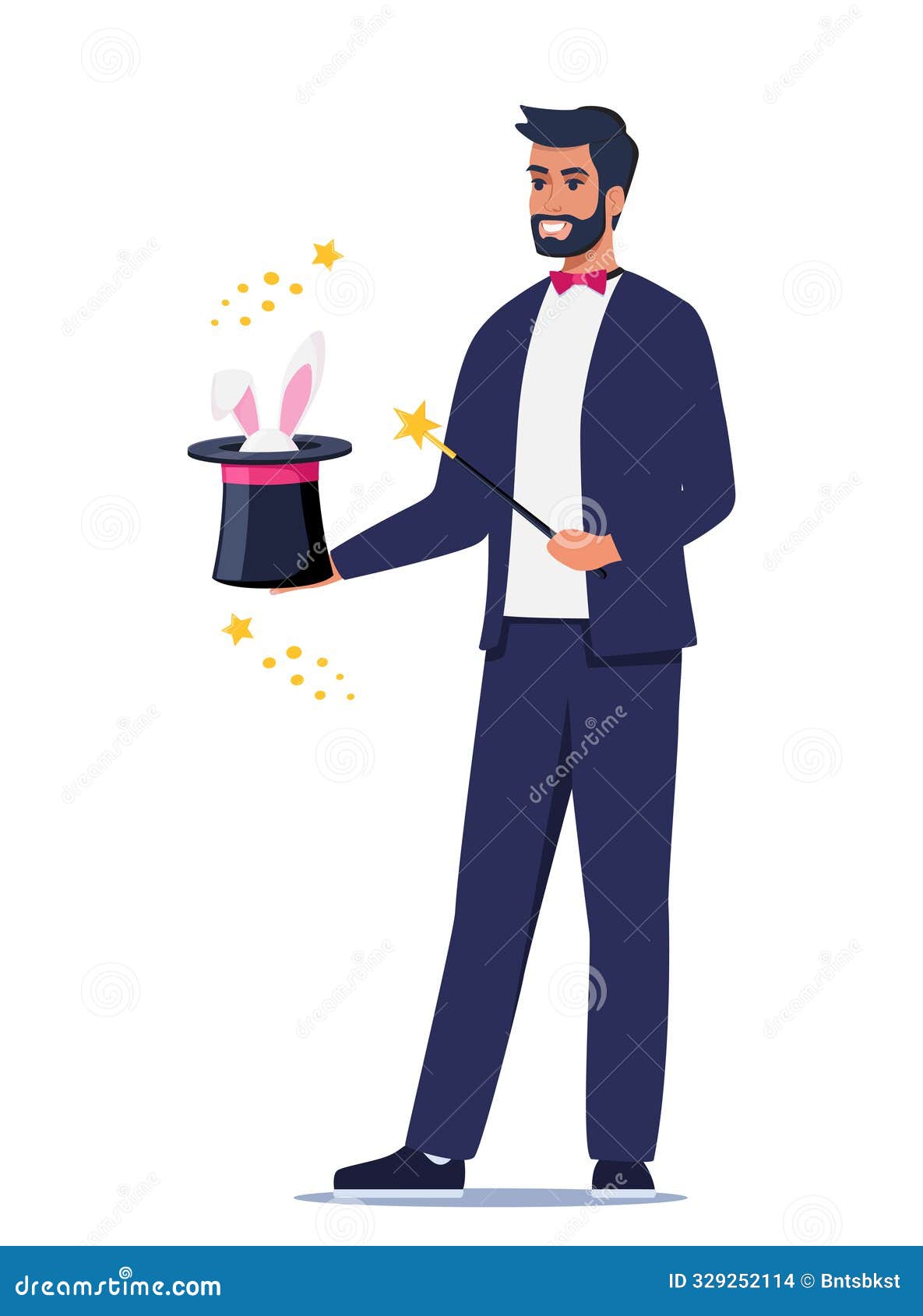 Illusionist, Magician Demonstrating Trick and Taking Rabbit Out of Top ...