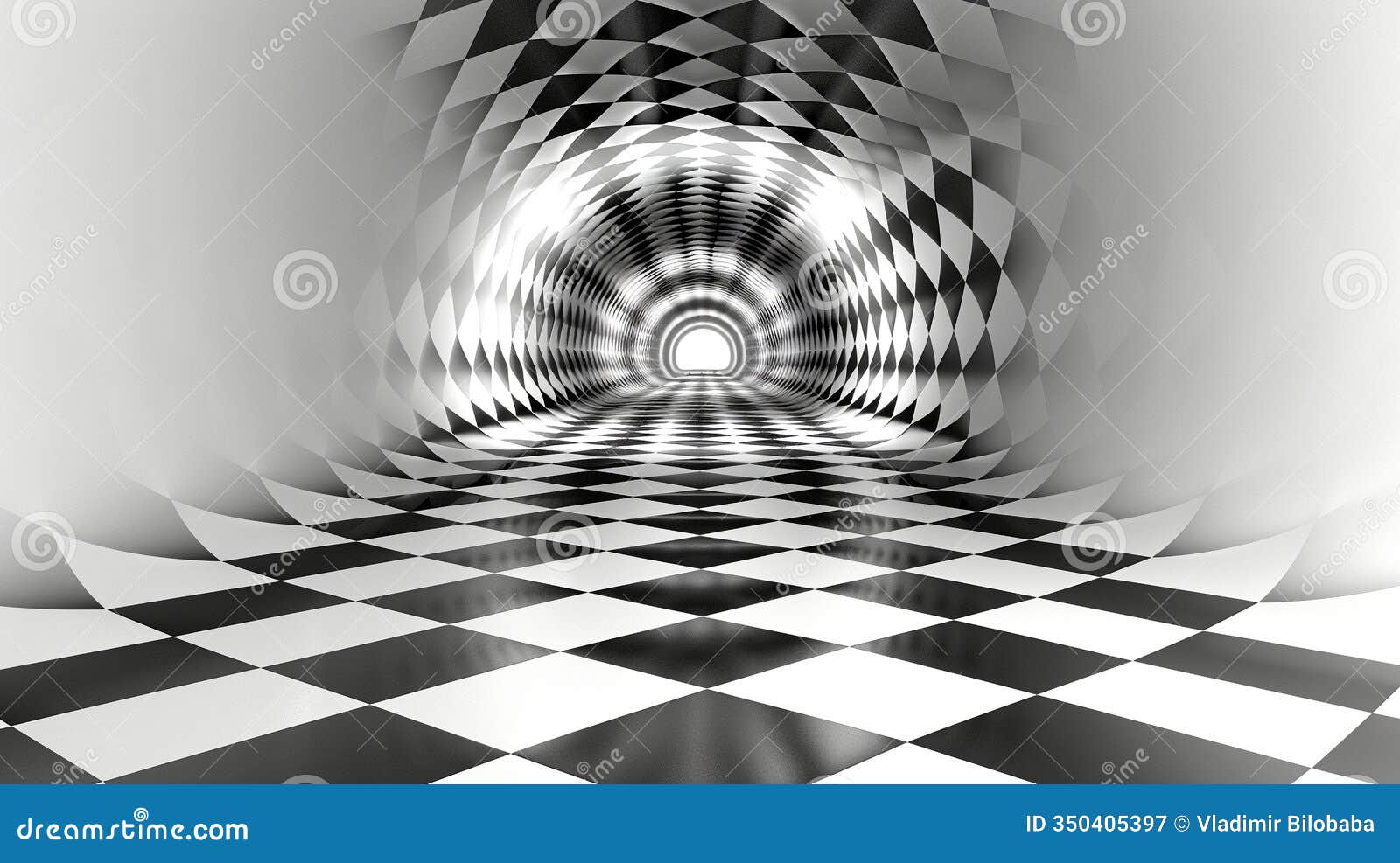 Illusory Corridor of Light with a Checkered Floor and Diamond Patterns ...