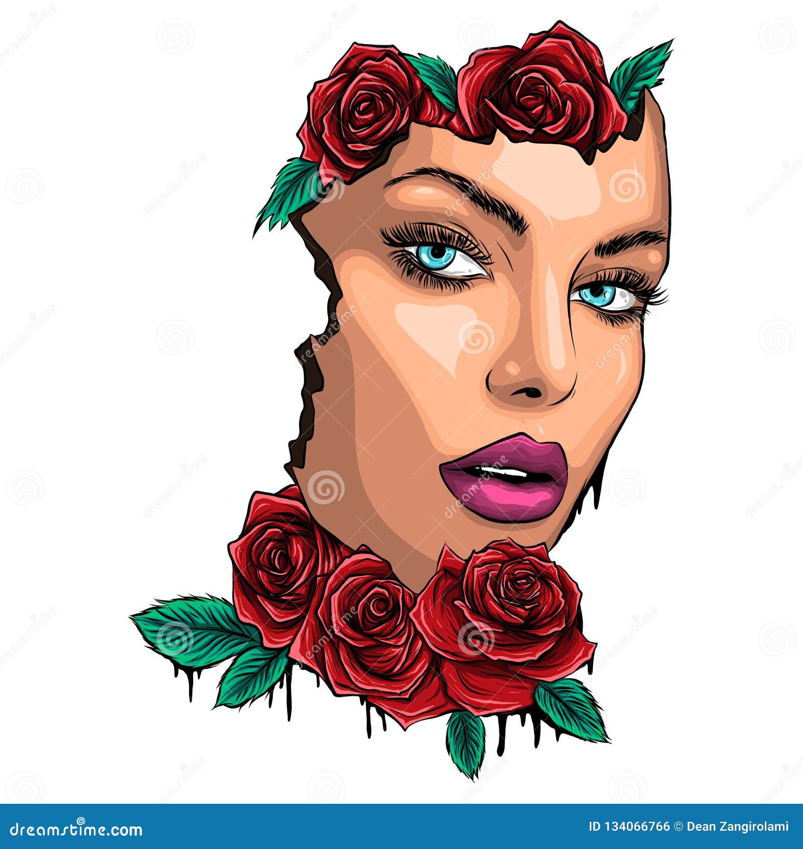 Vector Illustartion Face Young Lady with Roses Stock Vector ...