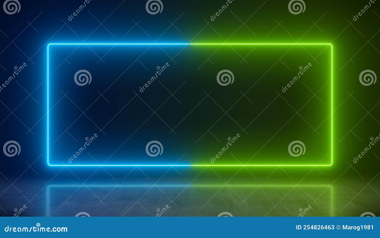 Illustation of Glowing Neon Rectangle in Green and Blue Stock ...